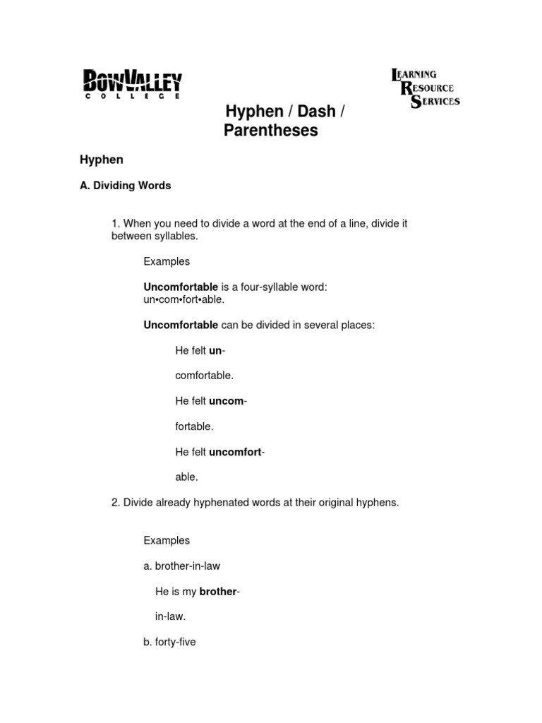 Punctuation Hypen Dash | PDF | Bracket | Syntax