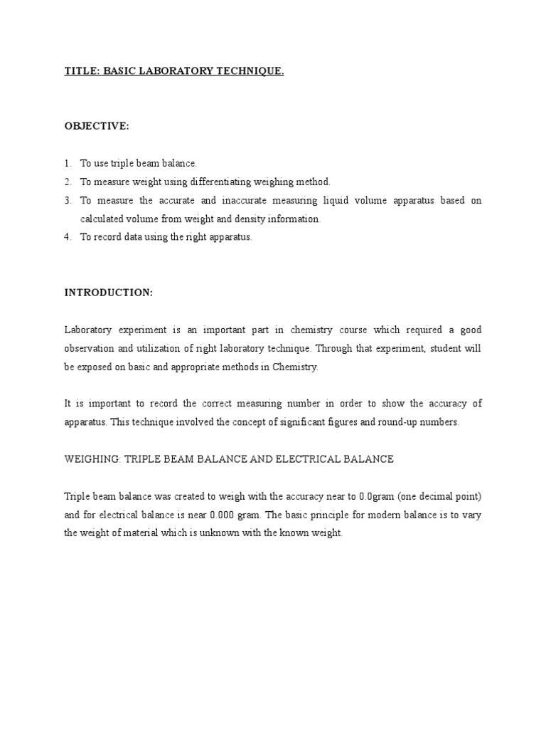 Experiment 1 Basic Laboratory Technique | PDF | Accuracy And Precision | Weight