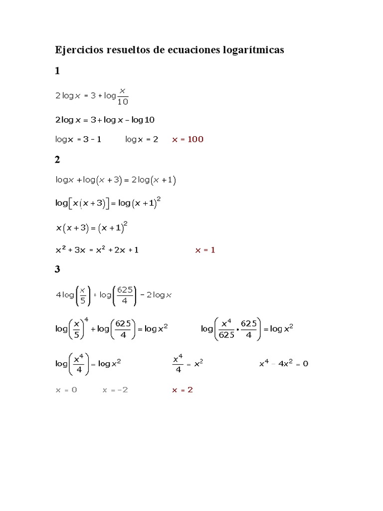 Ejercicios Resueltos de Ecuaciones Logarítmicas | PDF