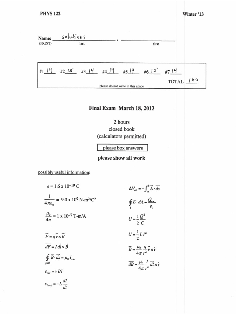 Final Exam - Physics 2