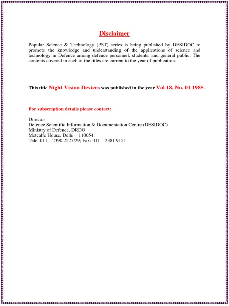 Night Vision Devices - DRDO | Download Free PDF | Infrared | Vacuum Tube