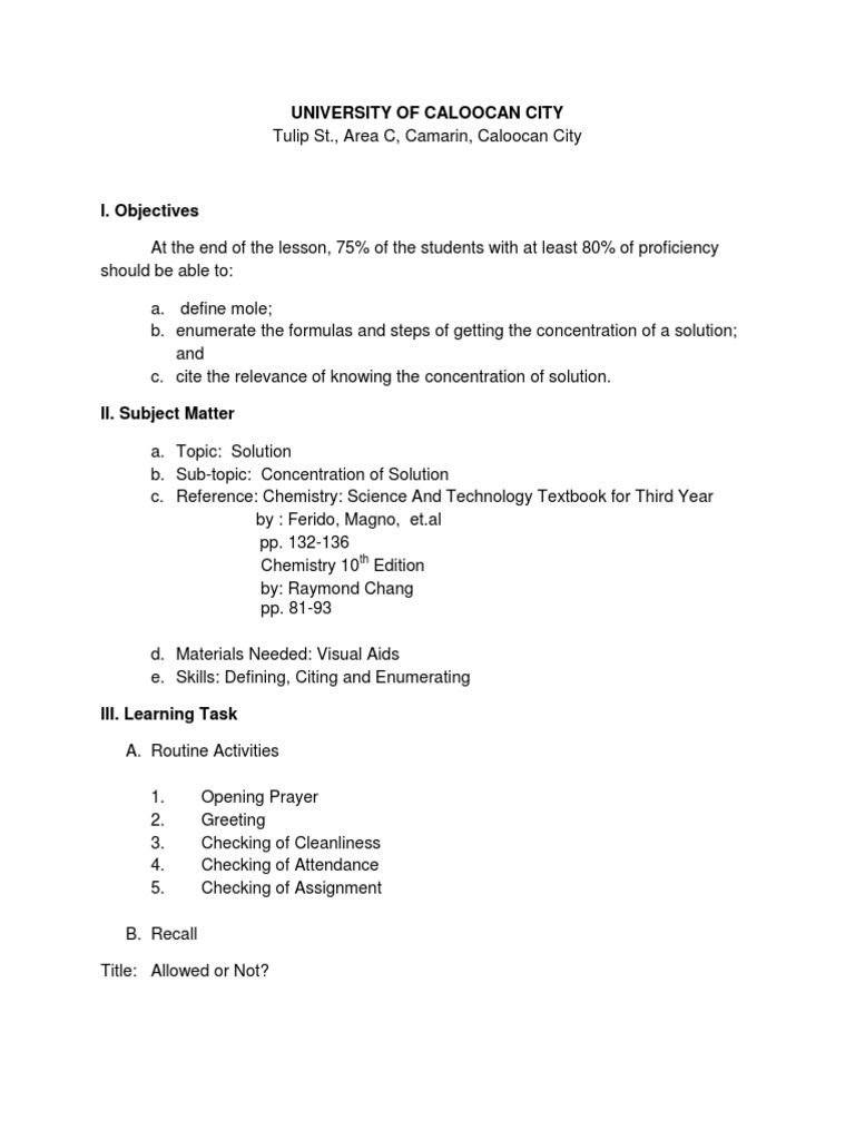 Concentration Of Solution Pdf Mole Unit Solution
