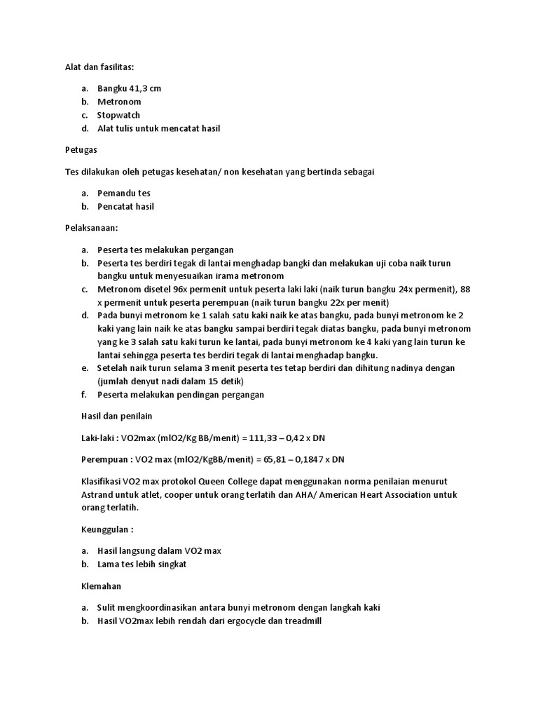 Queen Collge Step Test | PDF