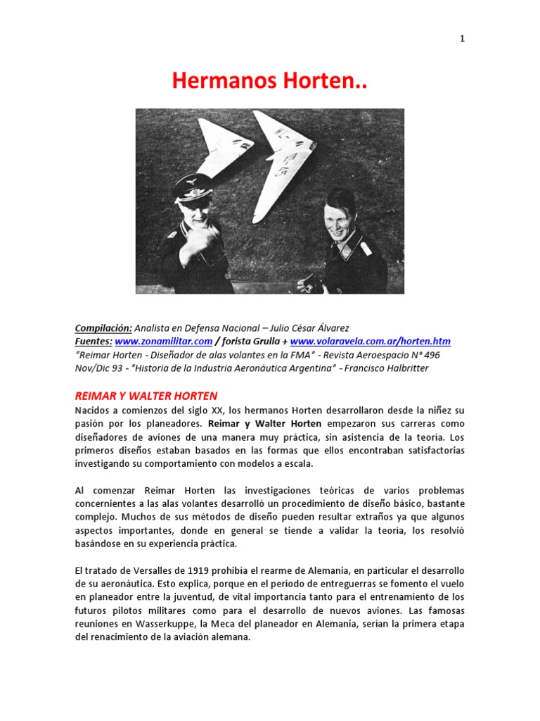 Hermanos Horten | PDF | Avión | Avión de combate