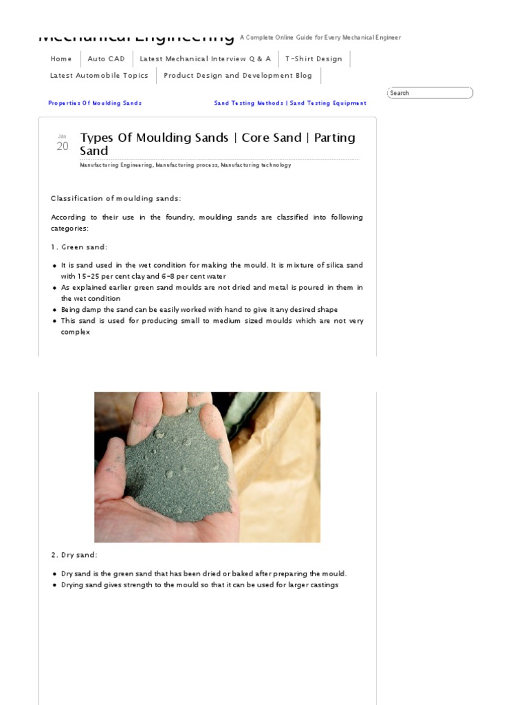 Types of Moulding Sands Explained | PDF | Industries | Production And ...