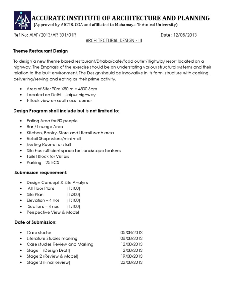 Highway Restaurant Design Brief | PDF