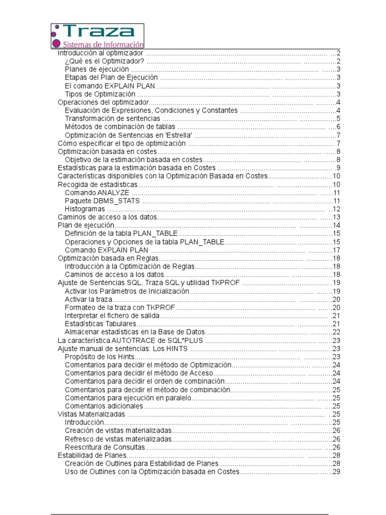 Optimización de Oracle SQL | PDF | SQL | Tabla (base de datos)