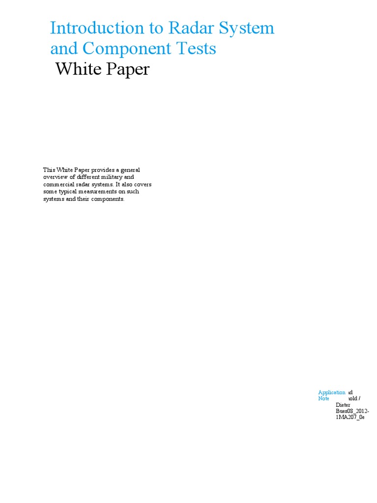White Paper: Introduction To Radar System and Component Tests | PDF ...
