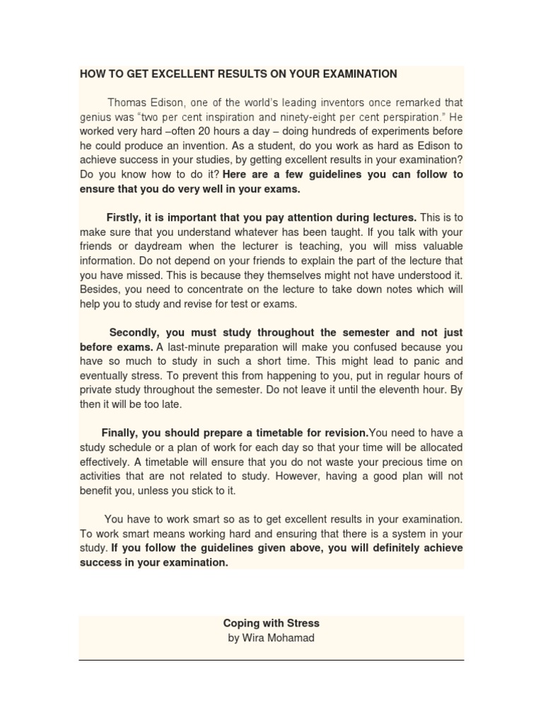 Strategies for Excellent Exam Results | PDF | Adolescence | Test ...