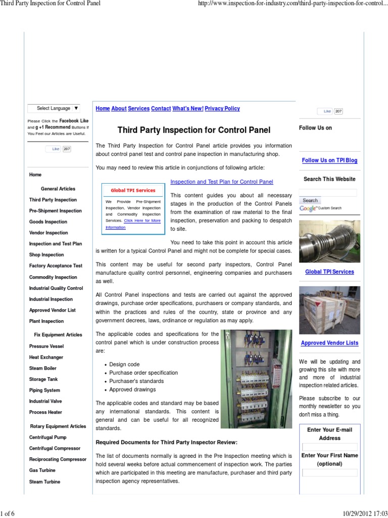 Third Party Inspection For Control Panel | PDF | Specification ...