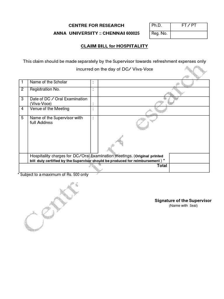 Hospitality Claim Form for Viva-Voce | PDF