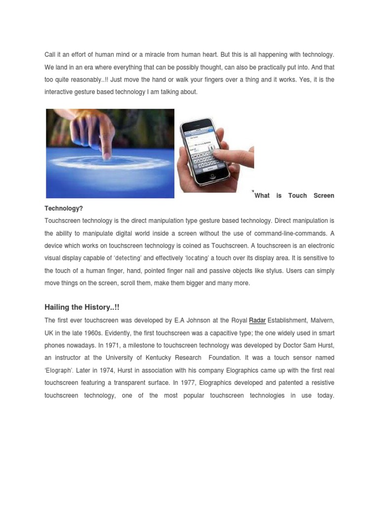 Hailing The History..!!: What Is Touch Screen Technology? | PDF ...