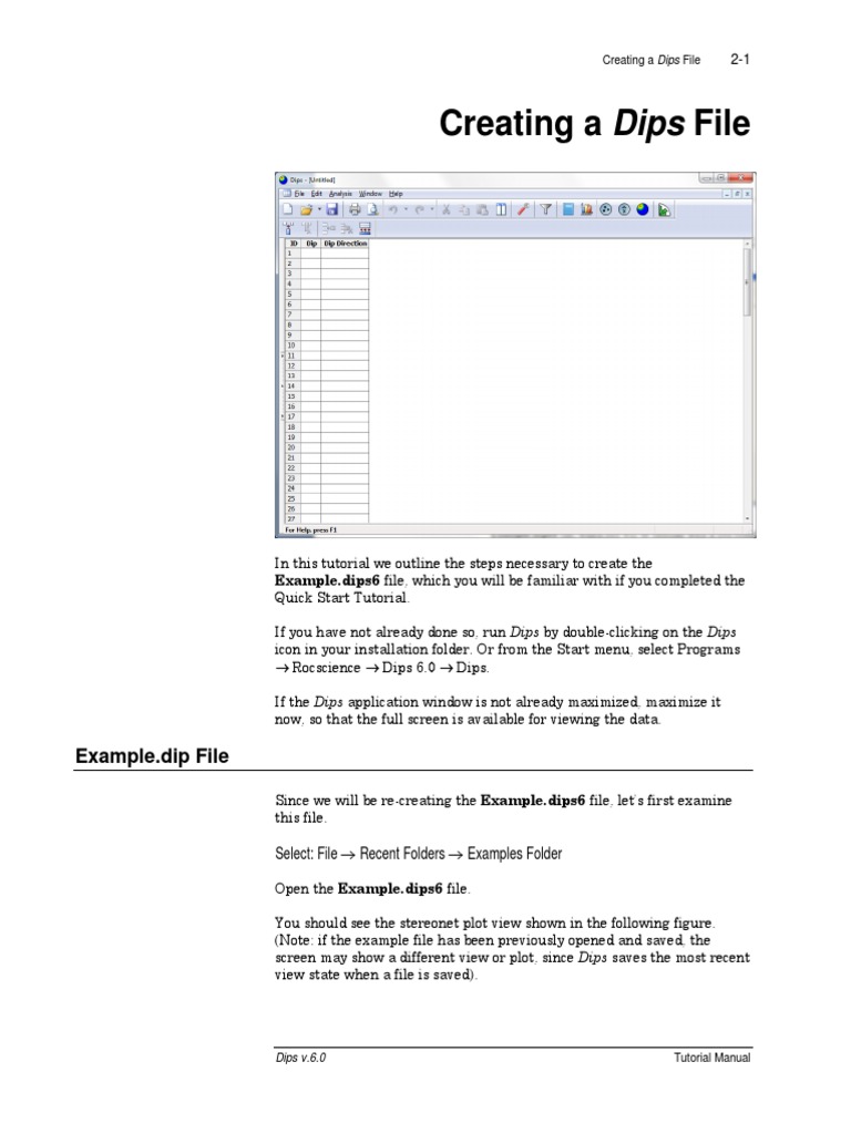 Create a Dips file in Dips | PDF | Spreadsheet | Computer File
