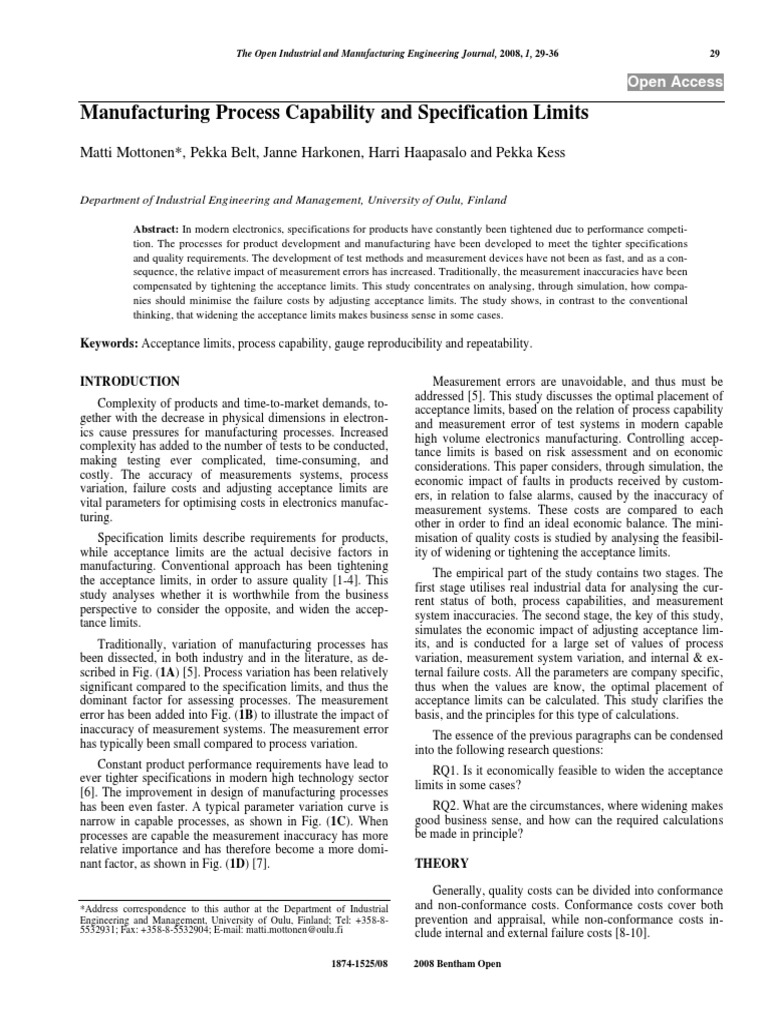 Manufacturing Process Capability and Specification Limits | PDF ...