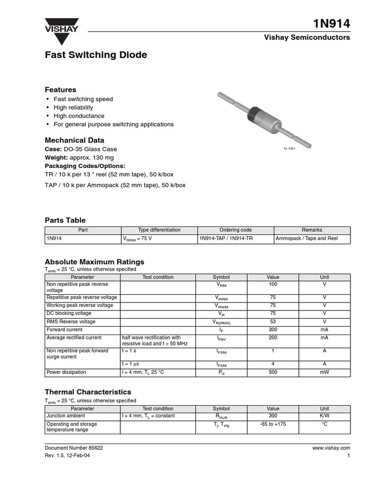 1N914 Diode Specifications and Features | PDF