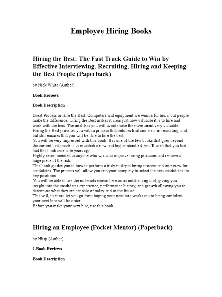 Essential Books for Effective Hiring | PDF | Human Resources | Recruitment