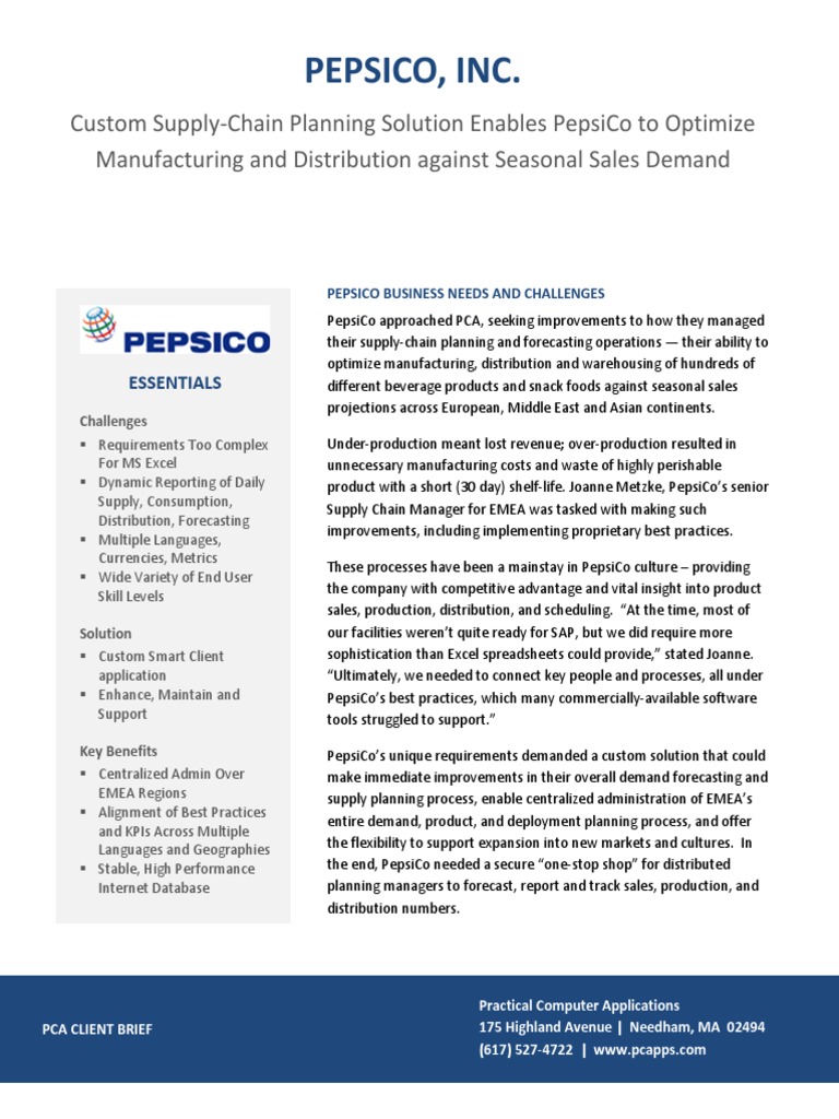 PCAProjectBrief PepsiCo | PDF | Supply Chain | Databases