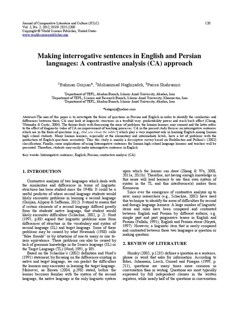 contrastive analysis | Question | Second Language