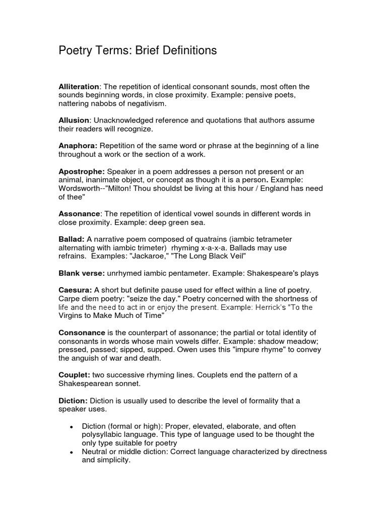 Poetry Terms | PDF | Metre (Poetry) | Poetry