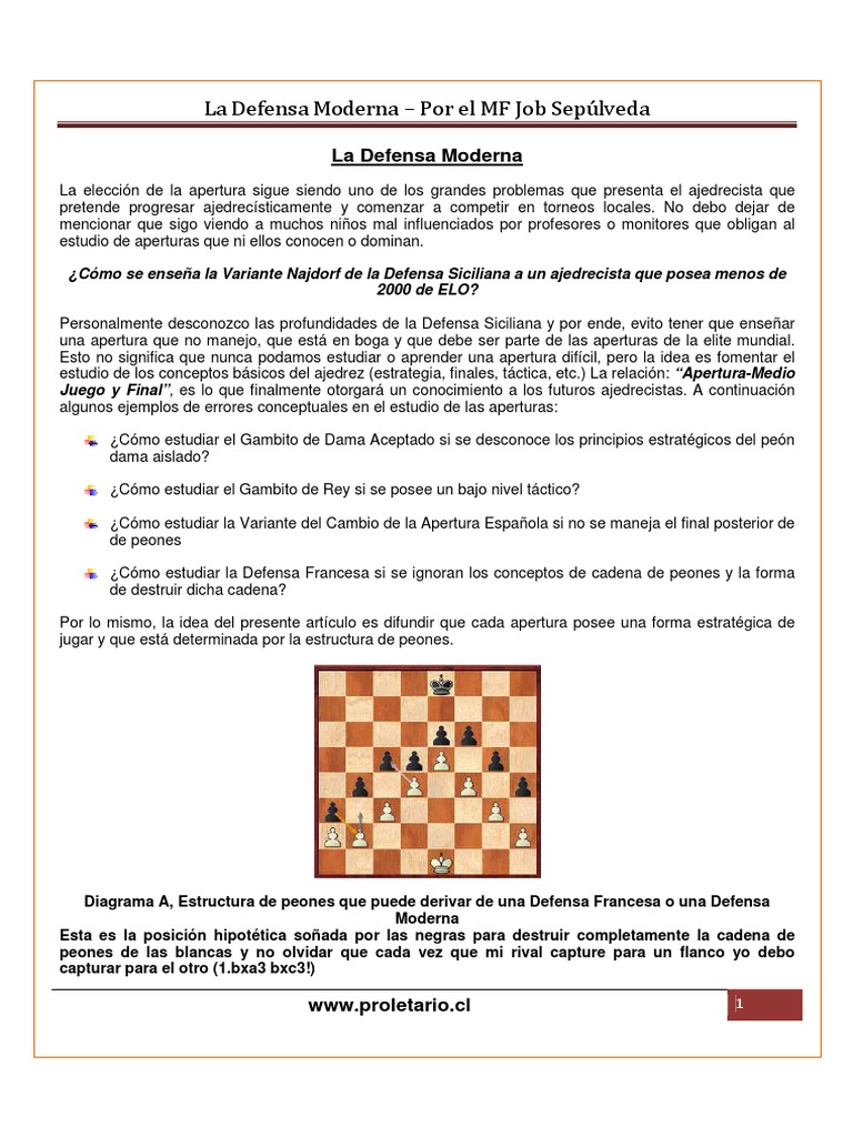 Defensa Moderna en Ajedrez: Estrategias y Ejemplos | PDF | Aperturas de ...