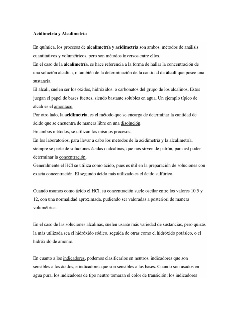Acidimetría y Alcalimetría | PDF | Valoración | Química