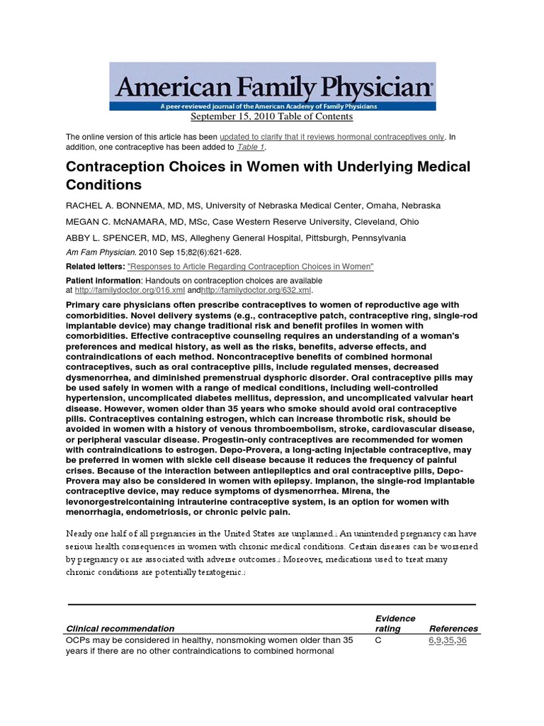 Contraception Choices in Women With Underlying Medical Conditions | PDF ...