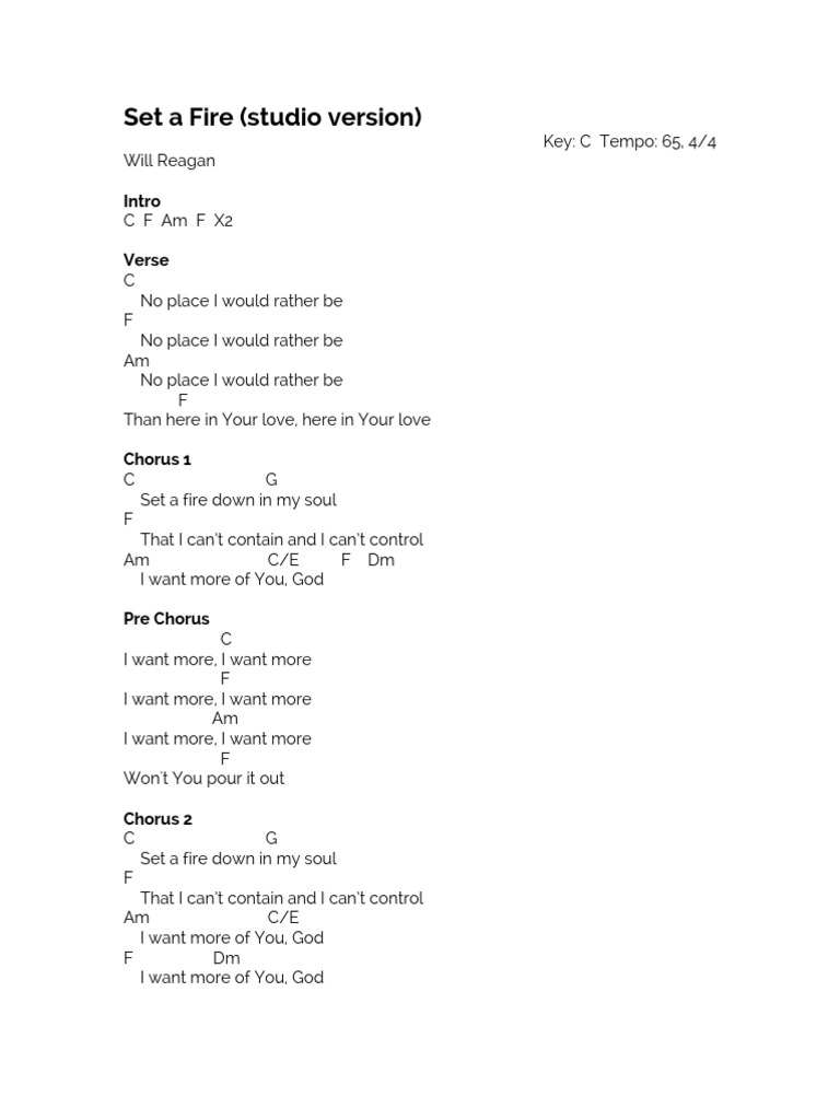 Set A Fire, Studio Version (Chord Chart) | PDF | Song Structure | Songs