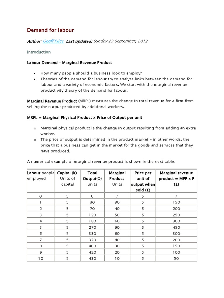 Labour Market Notes | PDF | Labour Economics | Demand