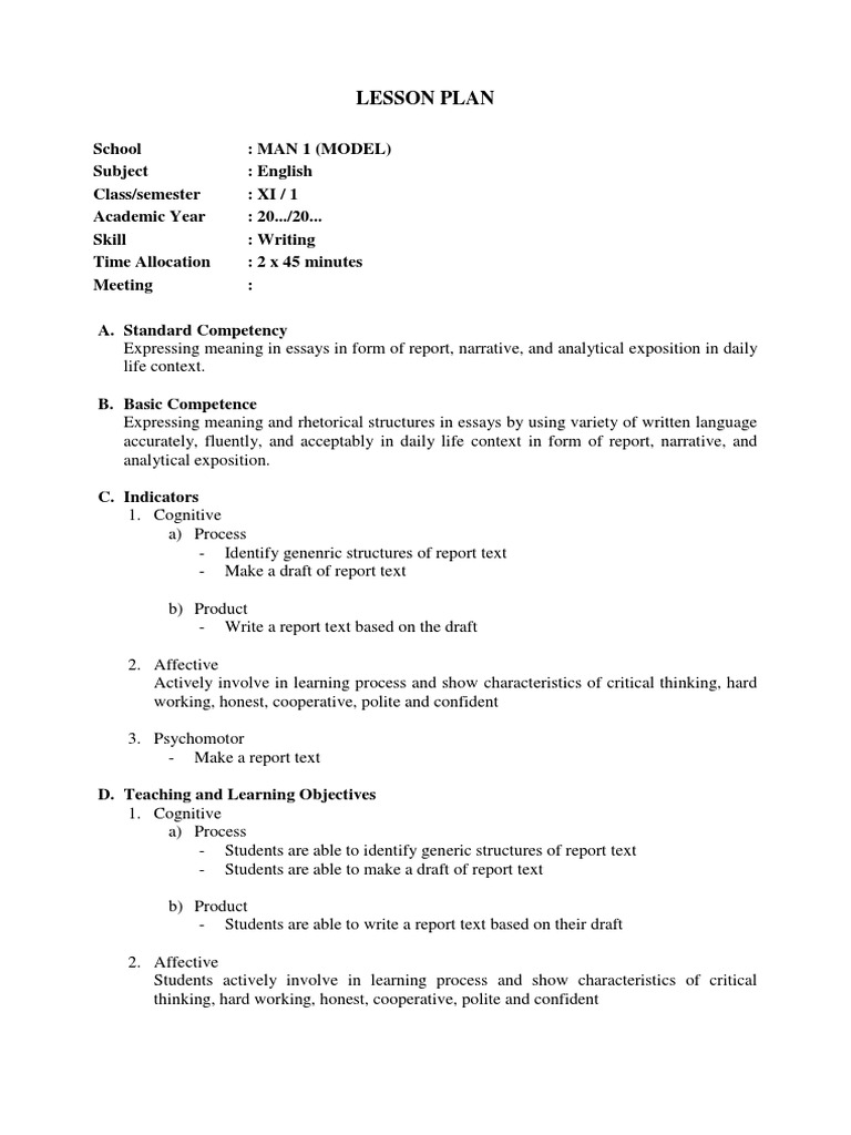 Lesson Plan Writing Report Text | PDF | Lesson Plan | Teachers