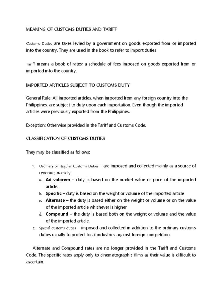 Meaning of Customs Duties and Tariff | PDF | Tariff | Customs