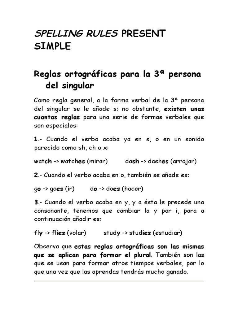 Spelling Rules Present Simple | PDF | Onomástica | Lenguas de Europa