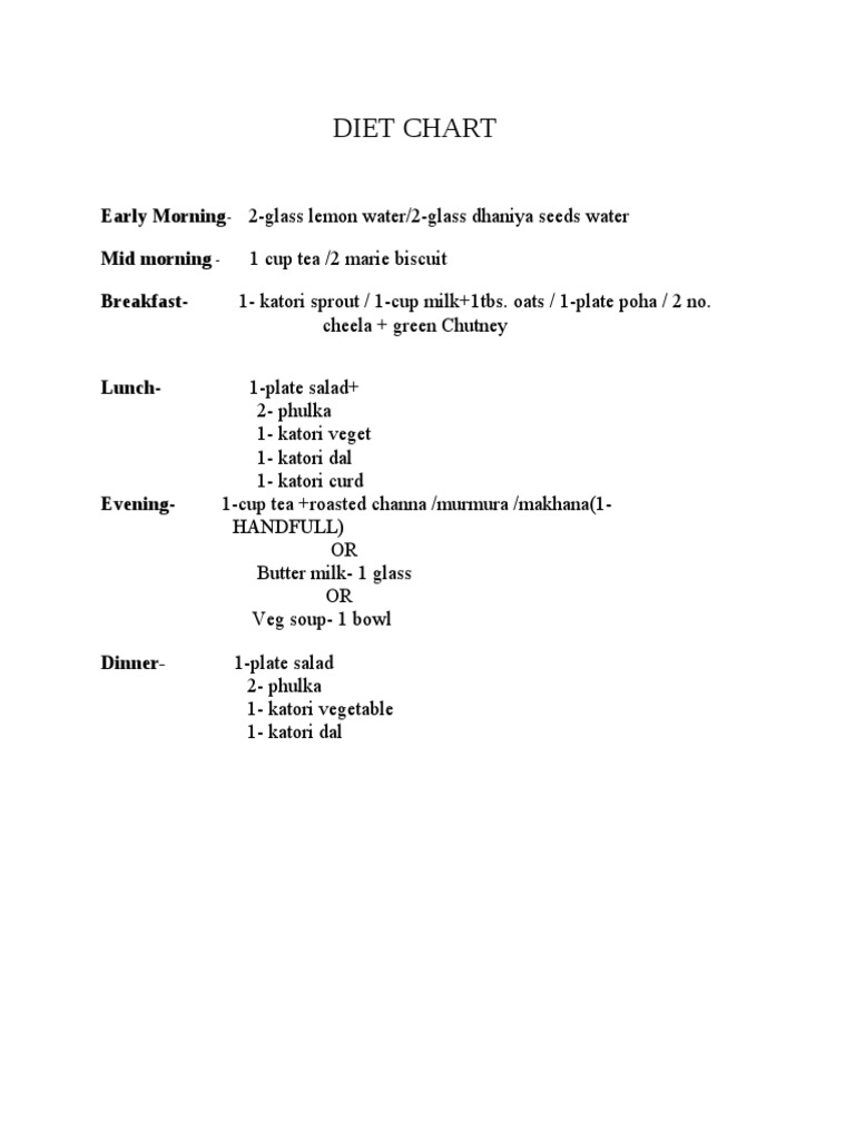 Diet Chart: Early Morning Mid Morning Breakfast | PDF | Wellness