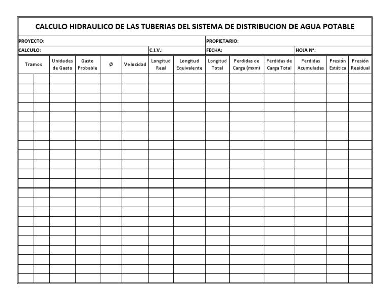 Formato Calculo de Agua Potable | PDF | Hogar, jardinería y bricolaje