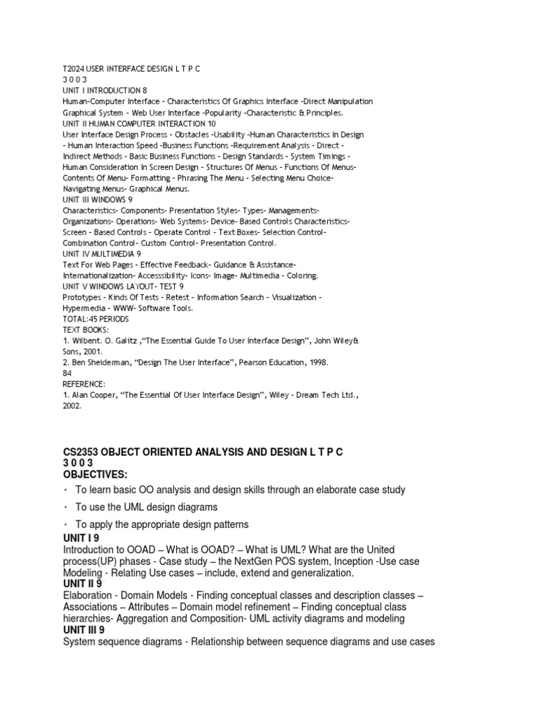 Uid And Ooad Syllabus Pdf User Interface Software Design Pattern