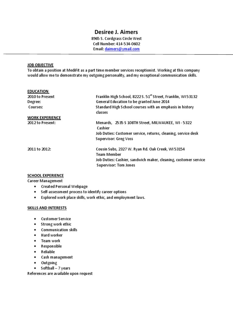 Desiree J.'s Job Objective at MediFit | PDF