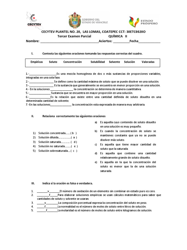 Tercer Examen Parcial Quimica 2 | PDF | Solución | Química