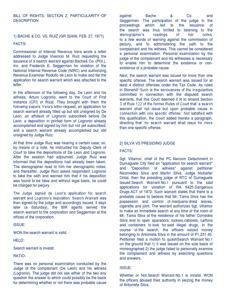 Bill of Rights Section 2 (CD) | PDF | Search And Seizure | Search Warrant