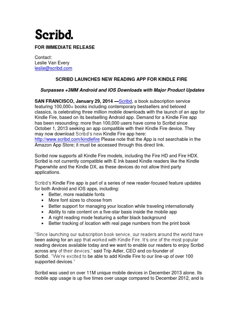 Scribd Launches New Reading App For Kindle Fire | PDF | Scribd | Mobile App