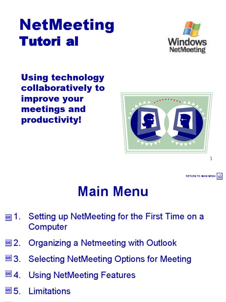 NetMeeting Tutorial | PDF | Command Line Interface | Menu (Computing)