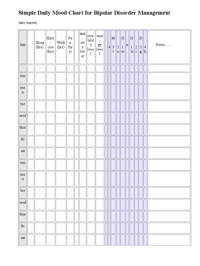 Daily Mood Chart For Bipd1 | PDF