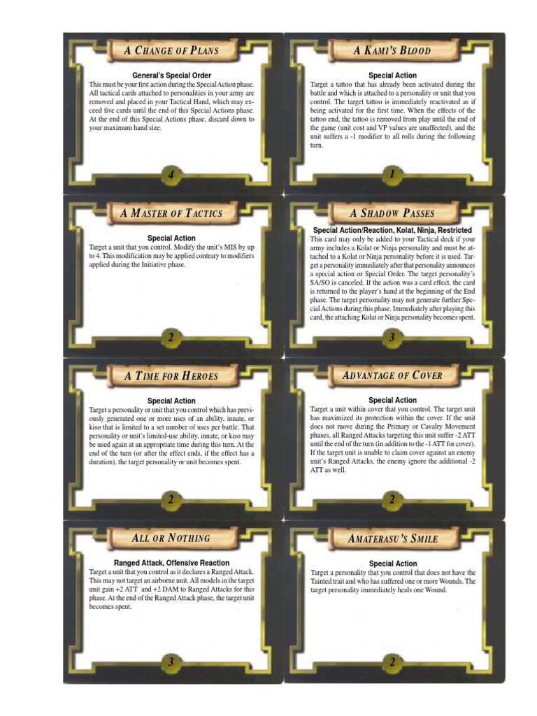 Special Actions and Tactical Cards Guide | PDF