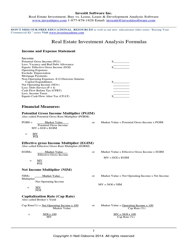 Formulas and Sample Calculations | PDF | Real Estate Investing | Debt