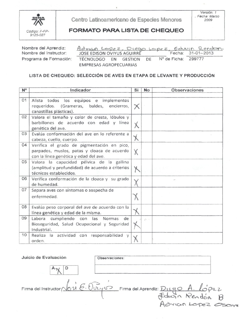 Lista de Chequeo para Aves en Producción | PDF | Aves | Pollo