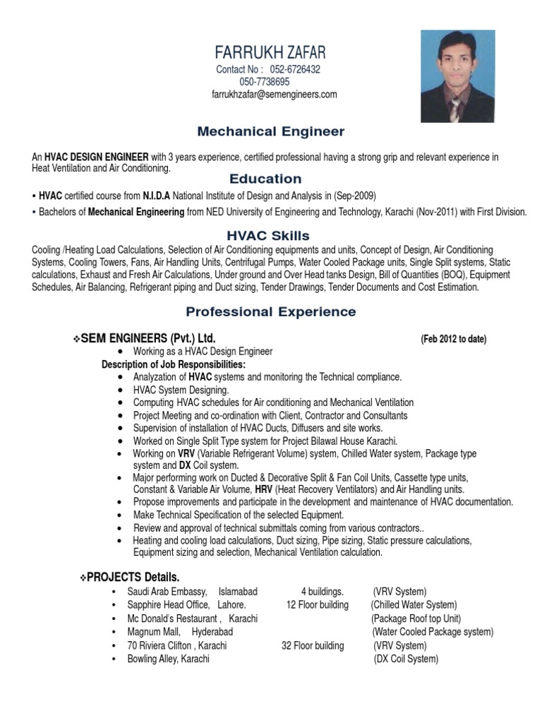 (142009981) Farrukh CV | PDF | Hvac | Air Conditioning