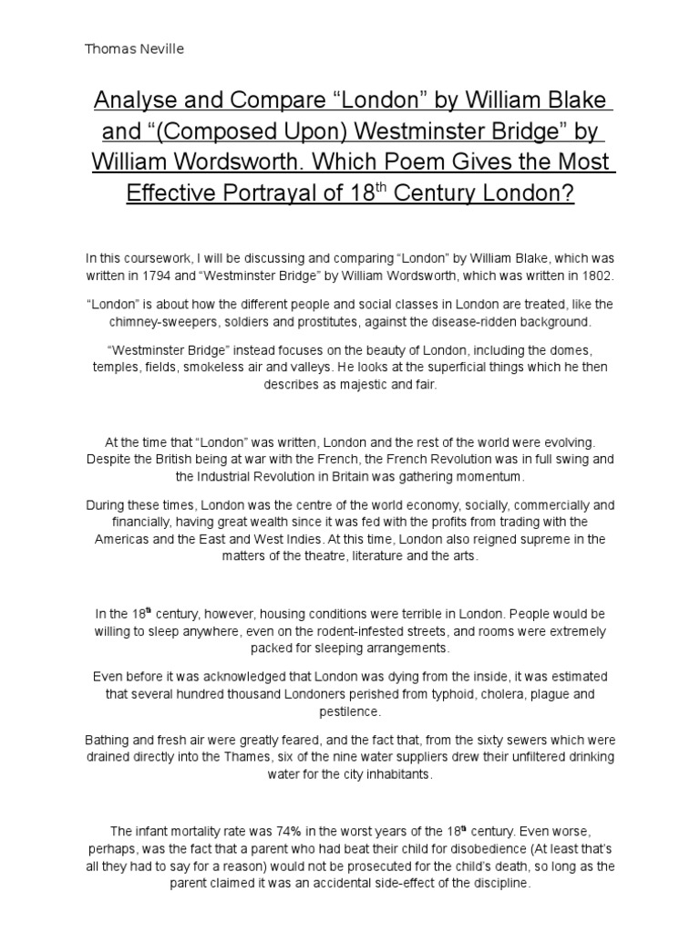 London Poems - Compare and Contrast II | PDF | William Blake | Prostitution