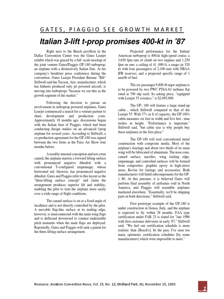 Gates Piaggio GP 180 | PDF | Airplane | Aircraft