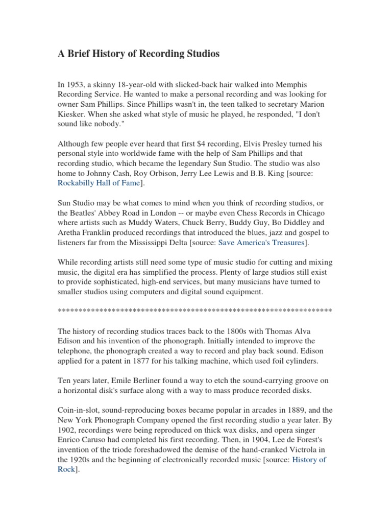 Evolution of Recording Studios | PDF | Gramophone Record | Compact Cassette
