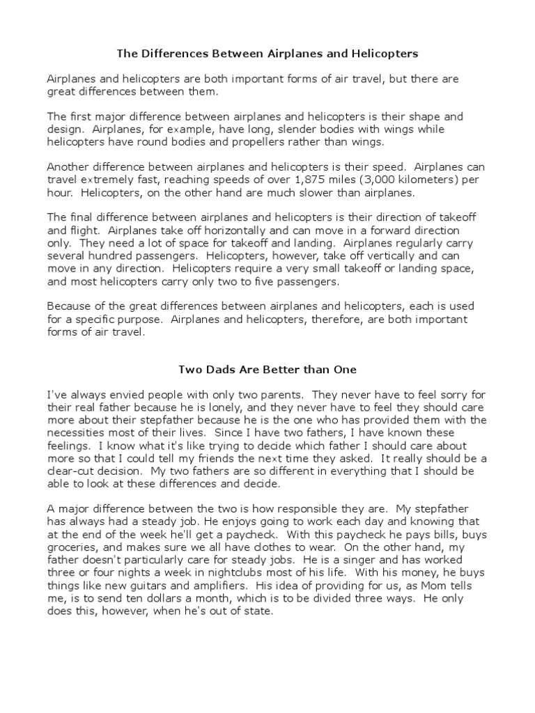 Compare and Contrast Essay Examples | PDF | Airplane | Takeoff