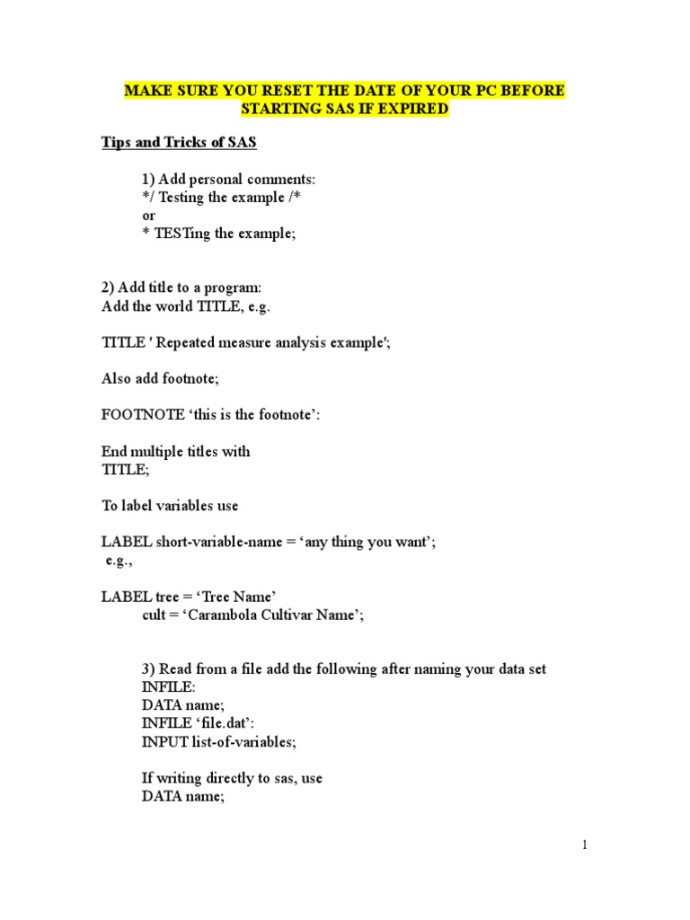 Tips and Tricks of SAS With Sample Code | PDF | Errors And Residuals ...