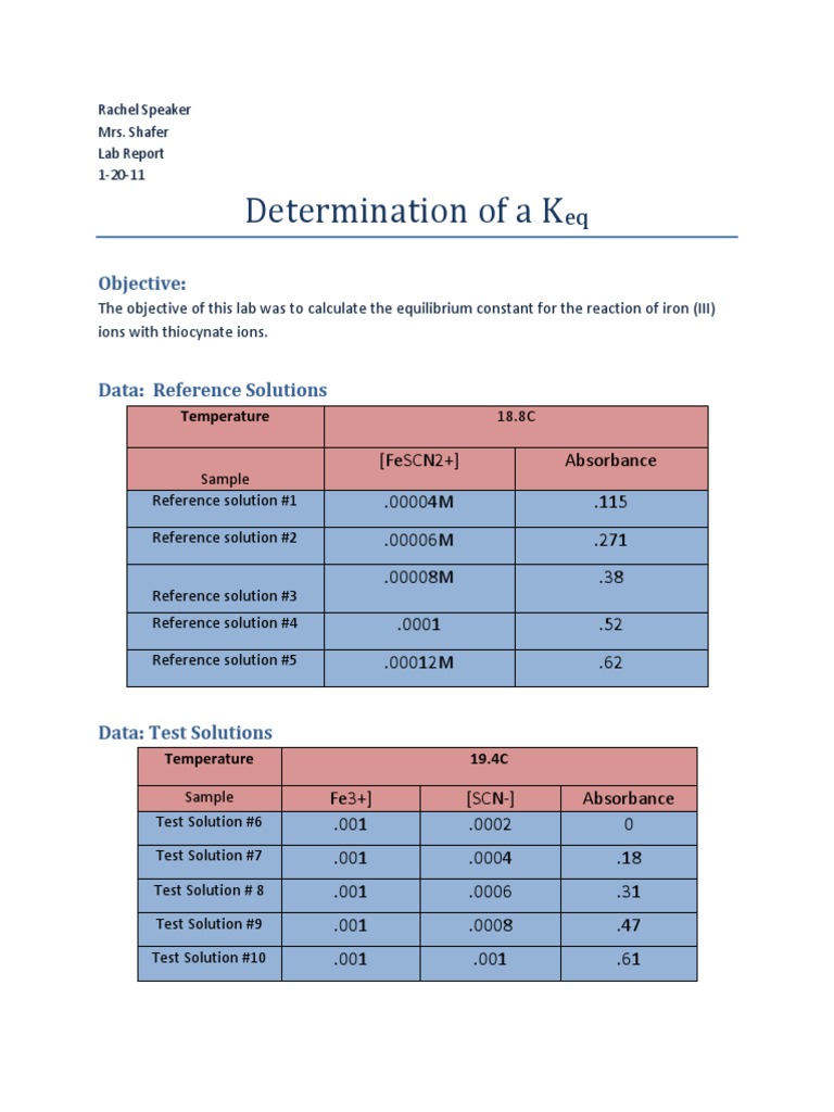 Deviation Lab Report (Keq) | PDF | Chemical Equilibrium | Physical ...